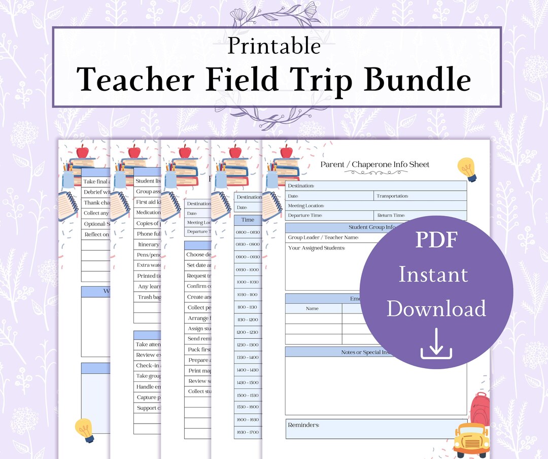 Teacher Field Trip Bundle Printable PDF, Class Trip Organizer, Field ...