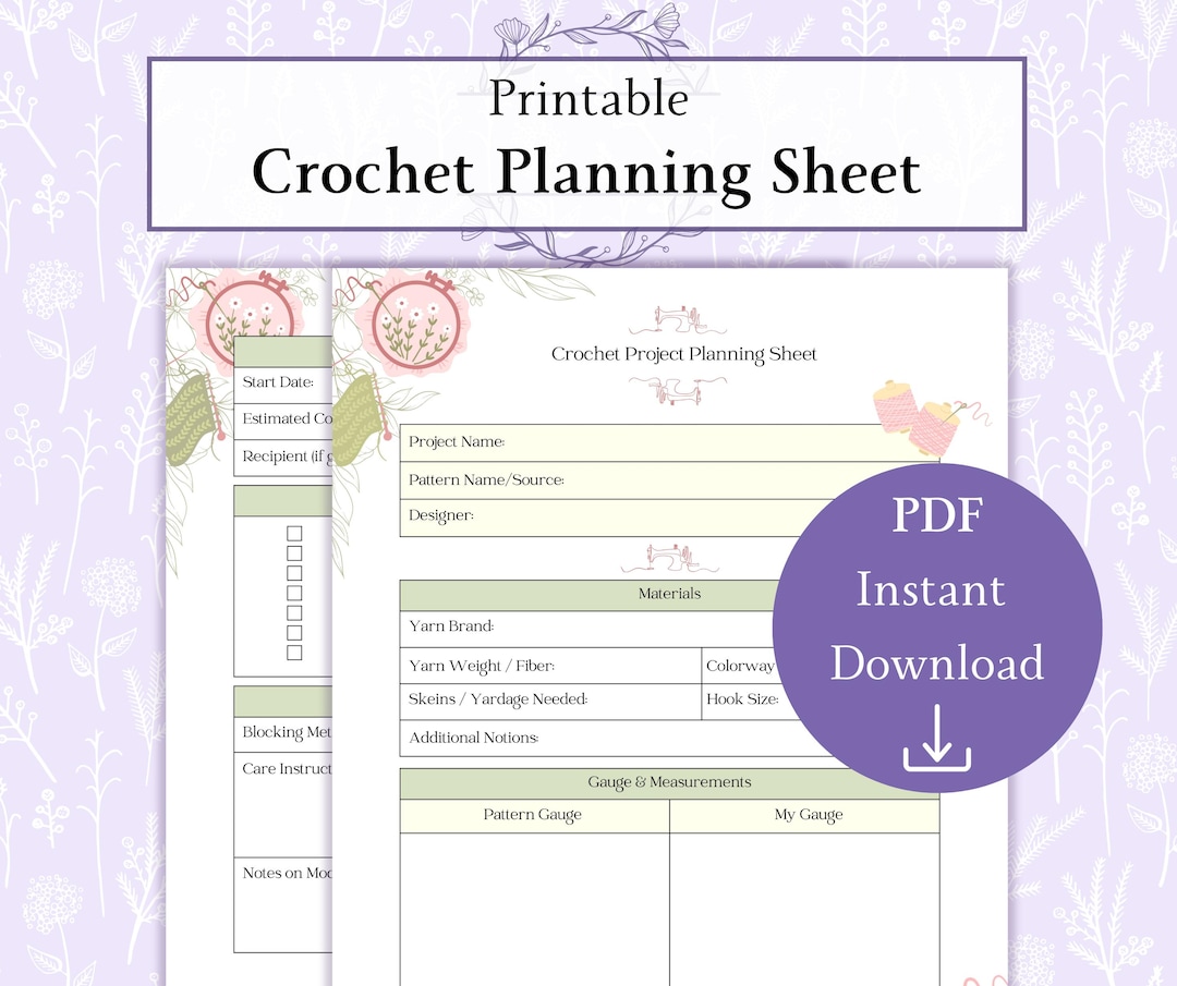 Crochet Planner Printable PDF, Crochet Project Planning Sheet, Crochet ...