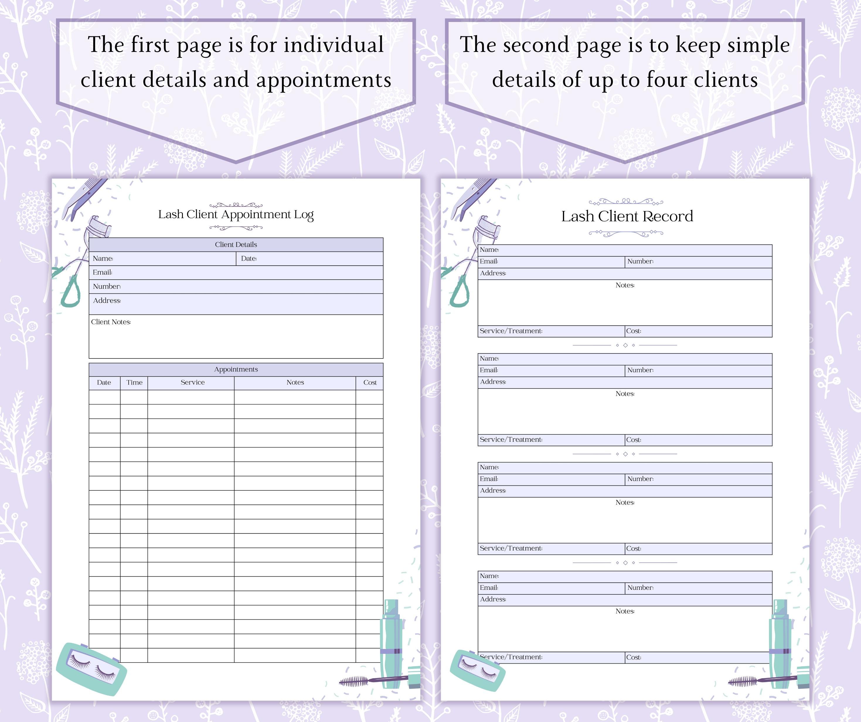 Lash Client Record Printable PDF | Client Appointment Log | Lash Tech ...