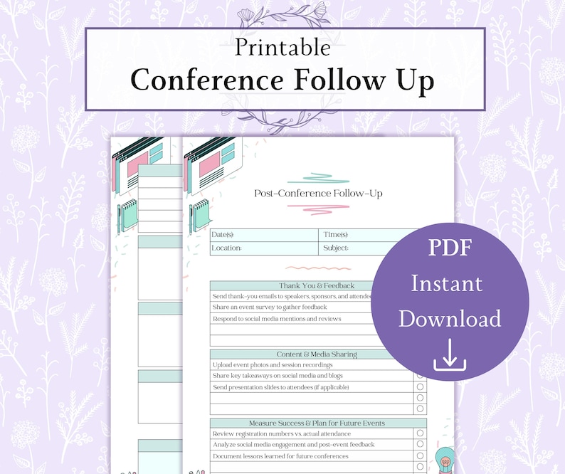 Conference Follow up Checklist Printable PDF | Conference Evaluation ...
