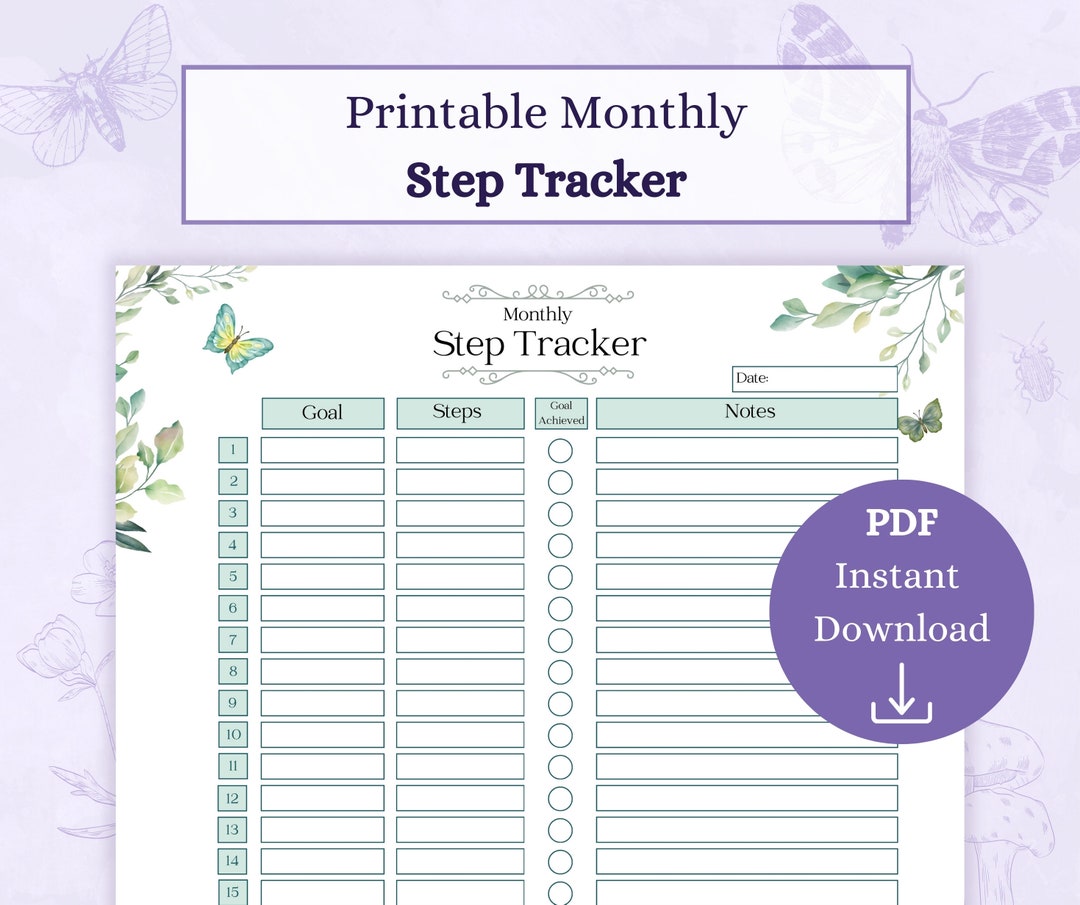 Step Tracker Printable PDF | Hike Journal | Monthly Walking Tracker ...