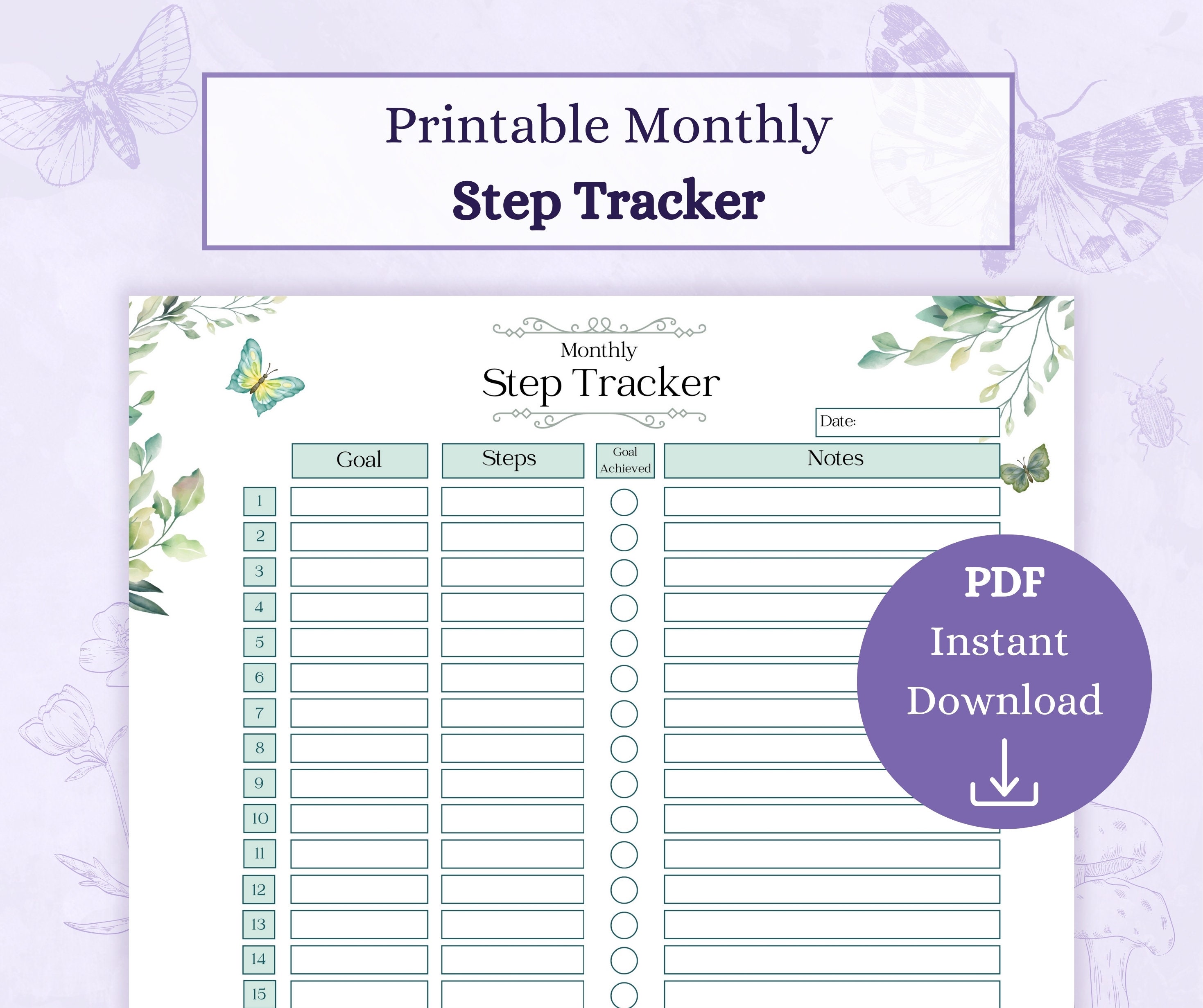 Step Tracker Printable PDF Hike Journal Monthly Walking Tracker ...