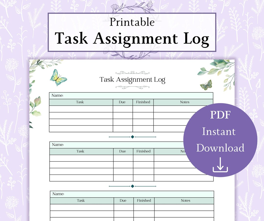 Task Assignment Log Printable PDF | Employee Task List | Task ...