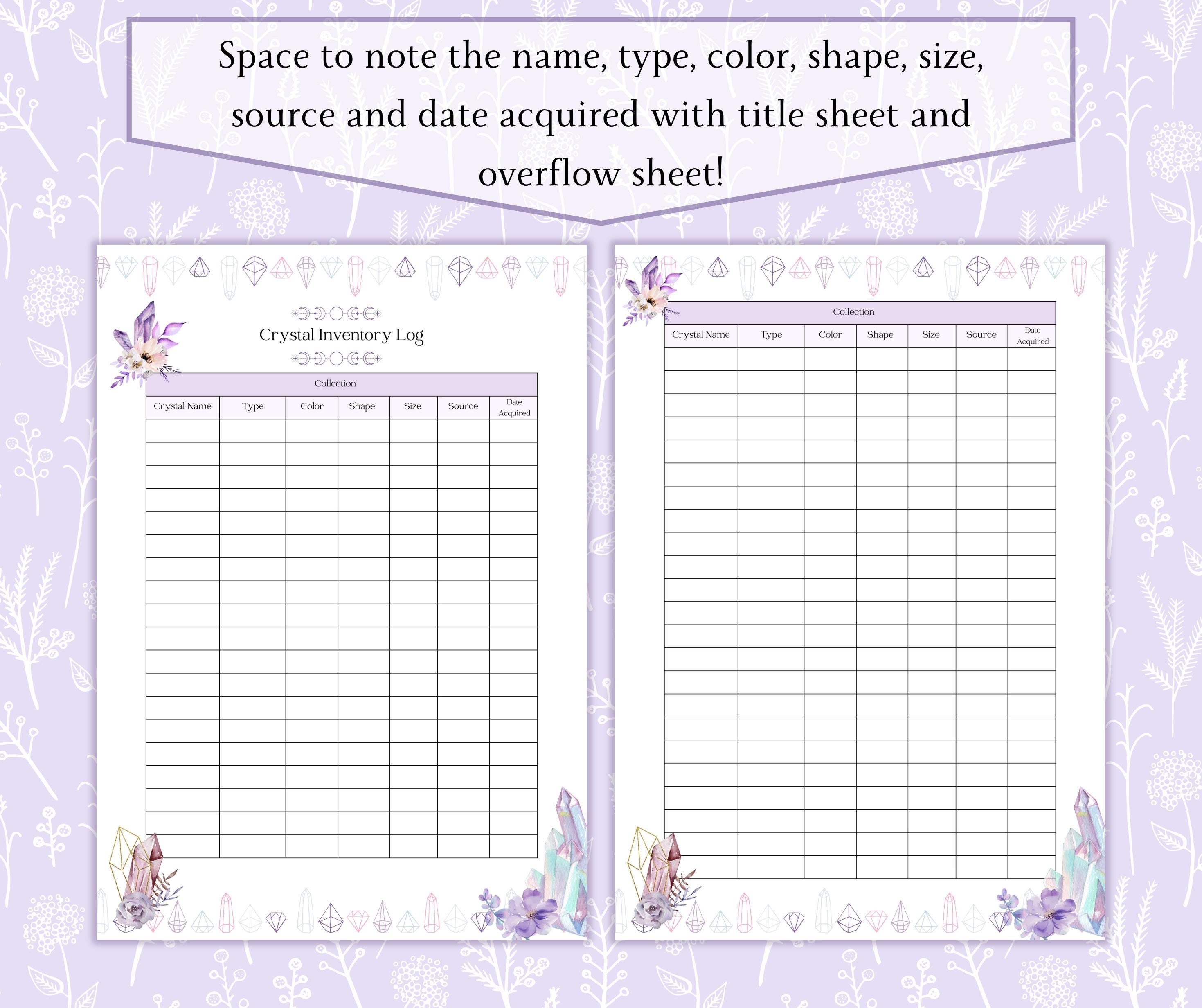 Crystal Inventory Log Printable PDF, Crystal Collection Tracker ...