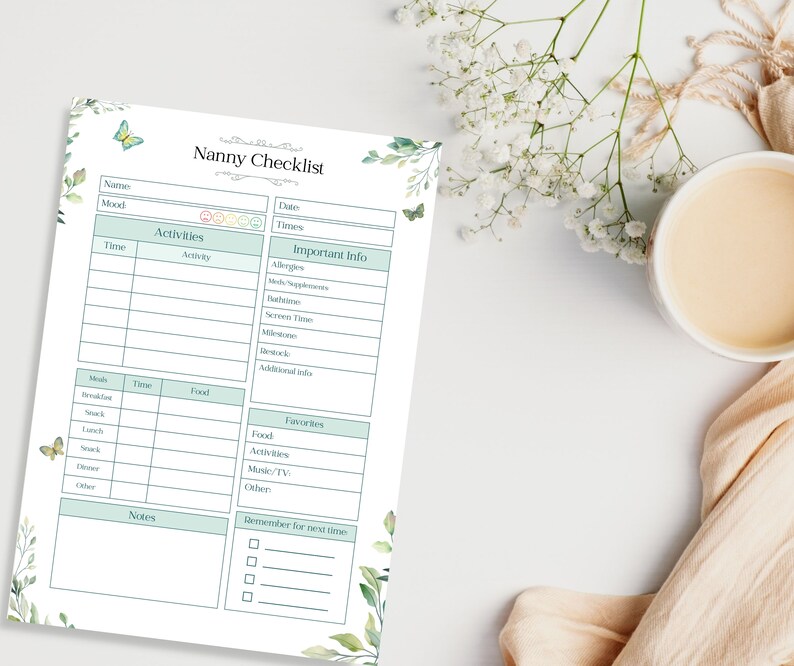 Nanny Checklist Printable PDF | Caregiver Checklist | Nanny Schedule ...