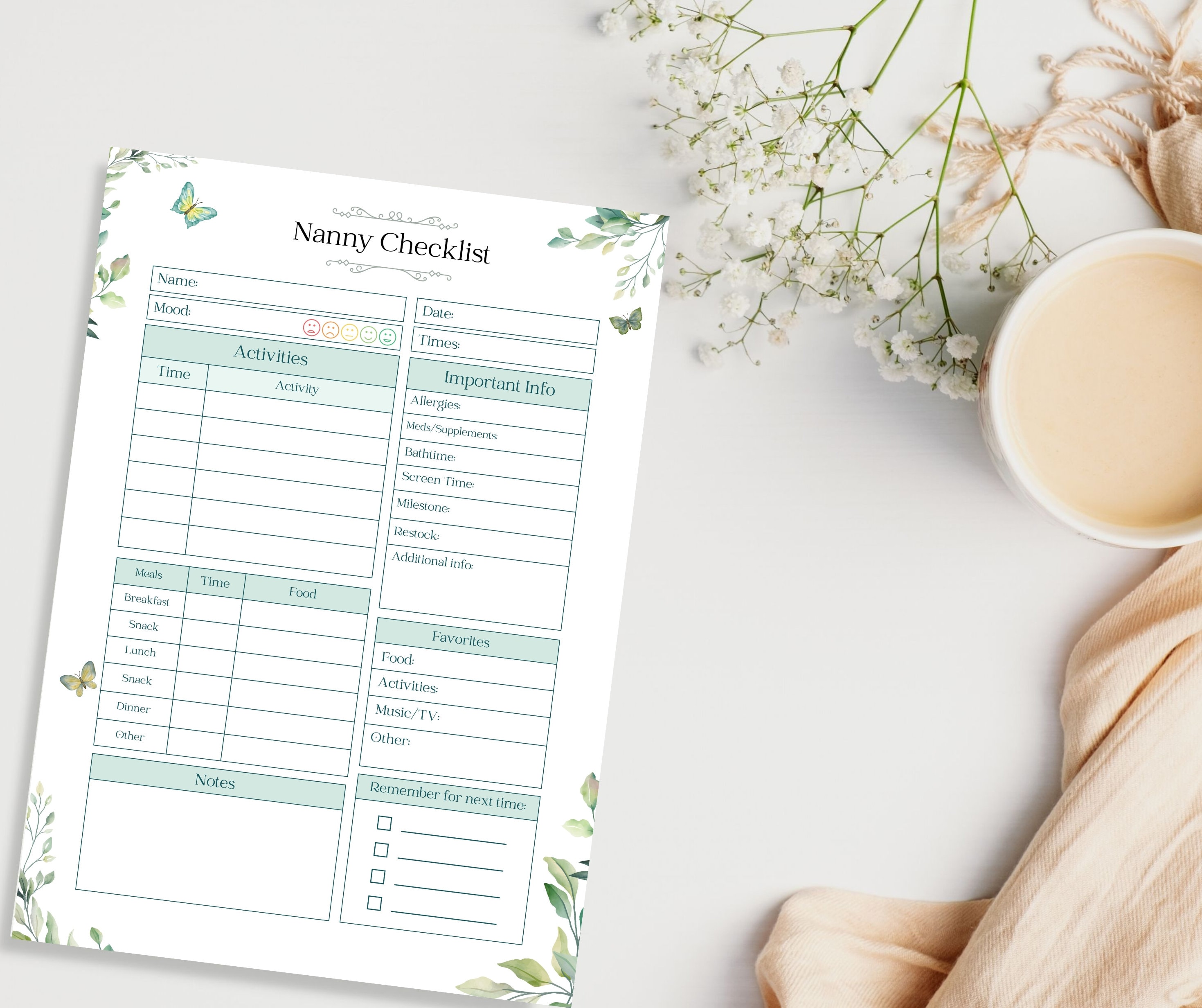 Nanny Checklist Printable PDF | Caregiver Checklist | Nanny Schedule ...