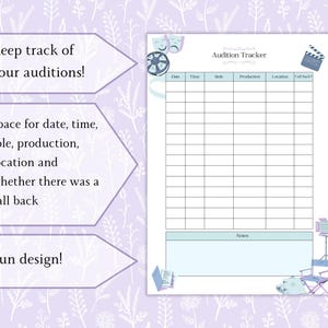 Audition Log Bundle Printable PDF | Audition Planner | Audition Sheet ...