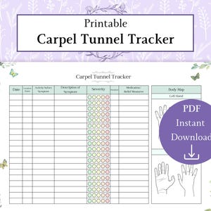 Carpel Tunnel Tracker Printable PDF | Landscape Symptom Chart | Carpal ...