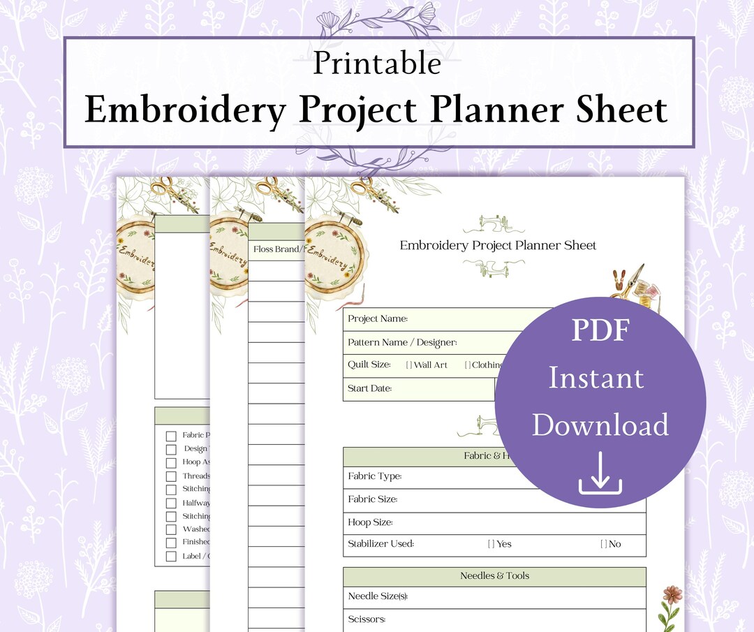 Embroidery Project Planner Printable PDF, Embroidery Planner, Cross ...
