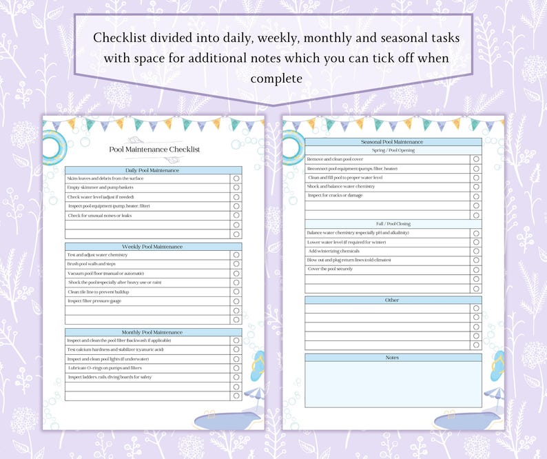 Pool Maintenance Checklist Printable PDF | Pool Essentials Home ...