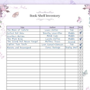 Book Shelf Inventory Printable PDF | Book Shelf Organizer | Reading Log ...