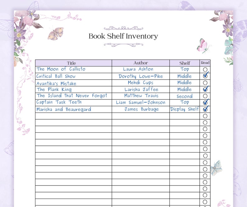 Book Shelf Inventory Printable PDF | Book Shelf Organizer | Reading Log ...