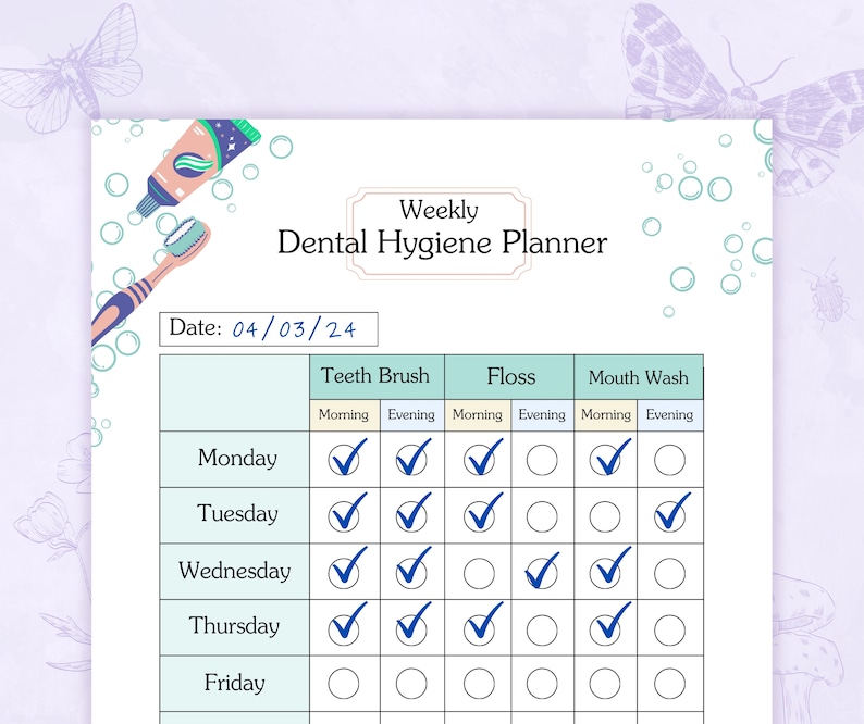Dental Hygiene Planner Printable PDF | Weekly Teeth Brushing Tracker ...