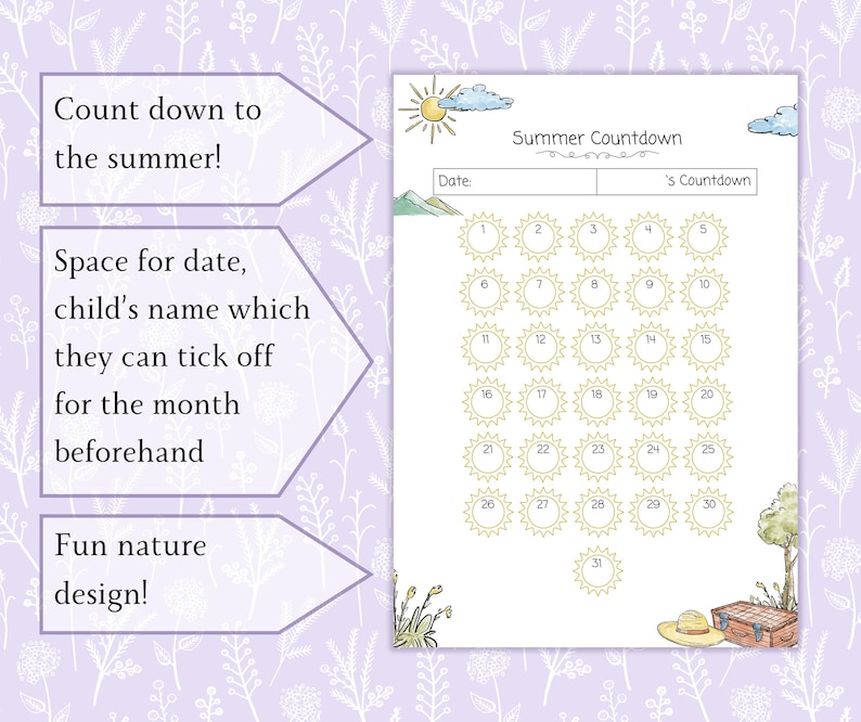Summer Countdown for Kids Printable PDF | Summer Bucket List - Etsy