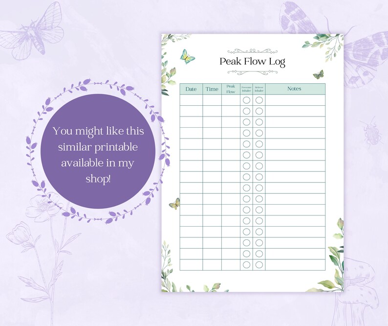 Asthma Log Printable PDF Weekly Asthma Tracker Symptom Tracker ...