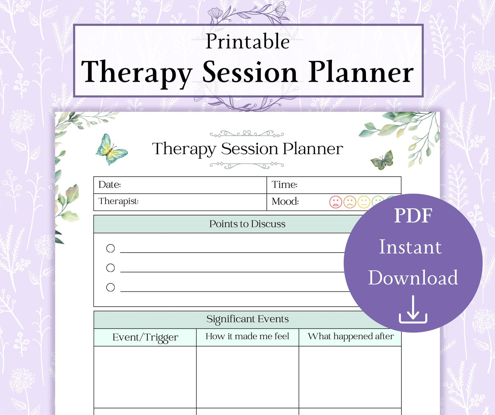 Therapy Session Planner Printable PDF | Pre Therapy Notes | Therapy ...