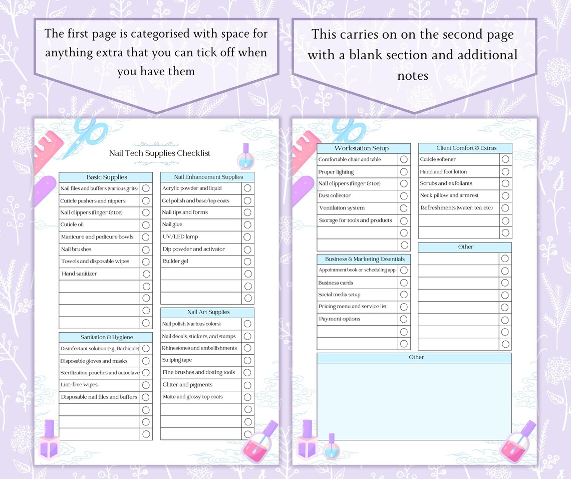 Nail Tech Supplies List Printable PDF | Nail Salon Checklist | Nail ...