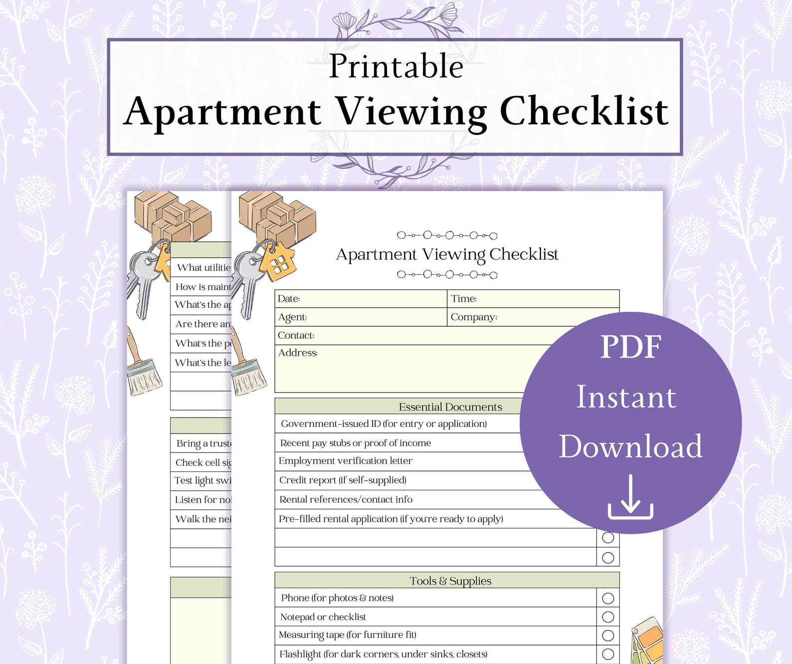 Apartment Viewing Checklist Printable PDF | Apartment Must Haves | Moving Checklist | Apartment ...