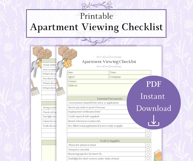 Apartment Viewing Checklist Printable PDF | Apartment Must Haves ...