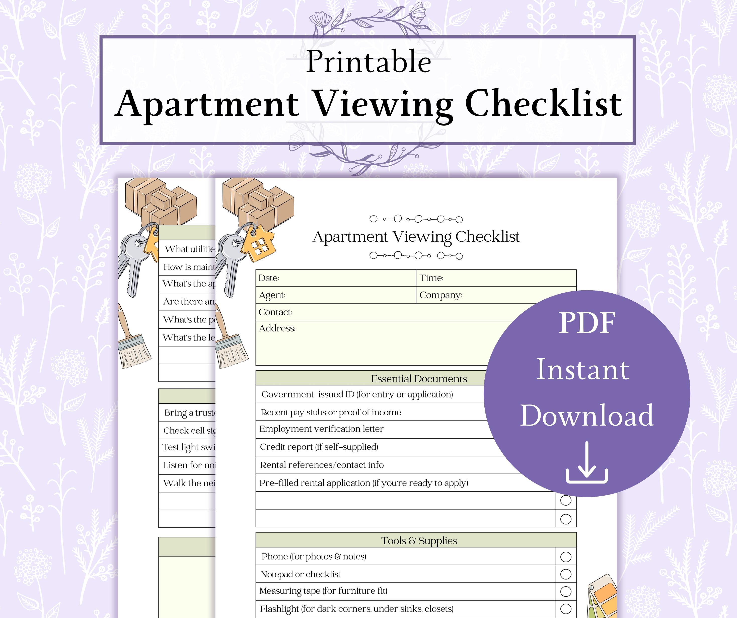 Apartment Viewing Checklist Printable PDF | Apartment Must Haves ...