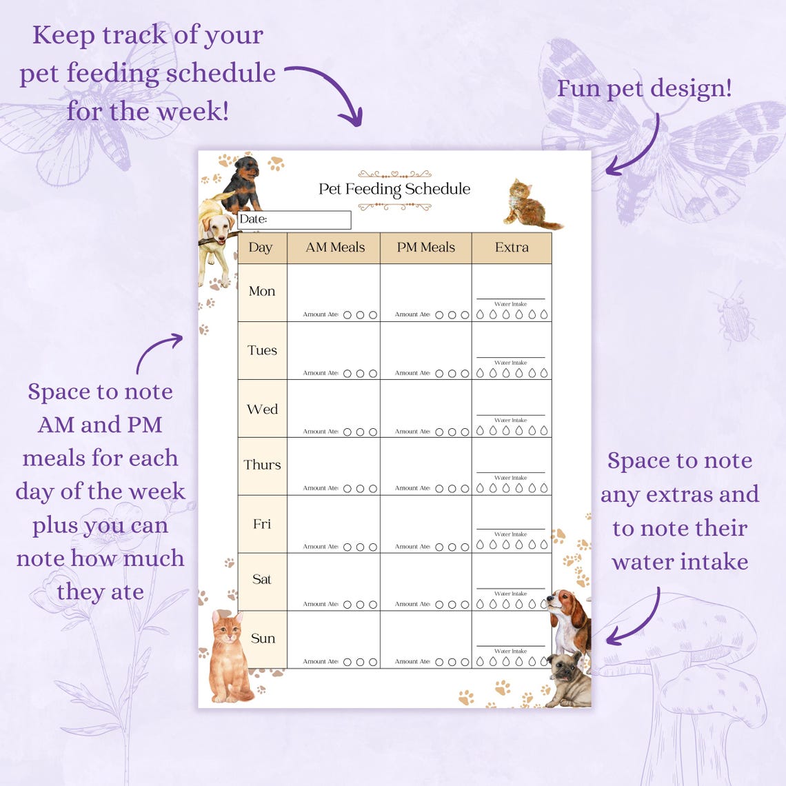 Pet Feeding Schedule Printable PDF | Weekly Pet Feeding Log | Puppy ...