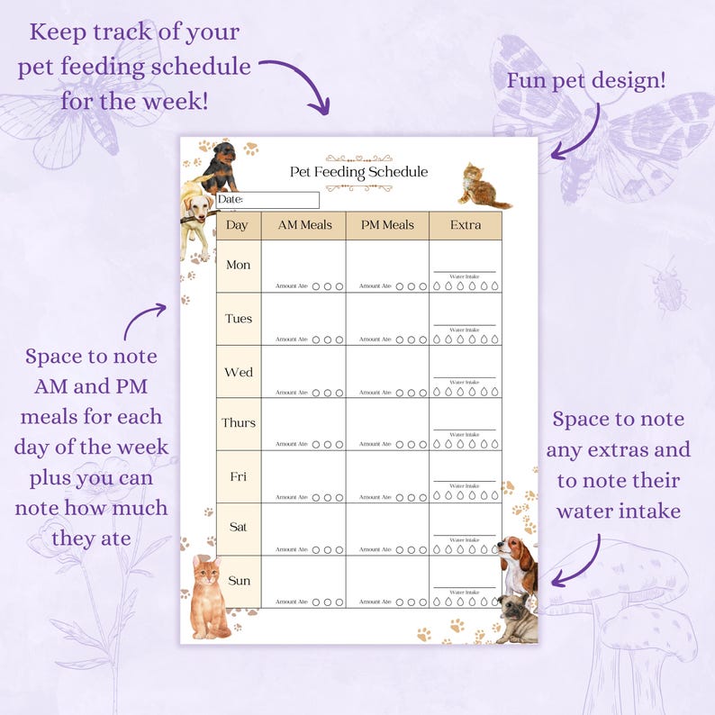 Pet Feeding Schedule Printable PDF | Weekly Pet Feeding Log | Puppy ...