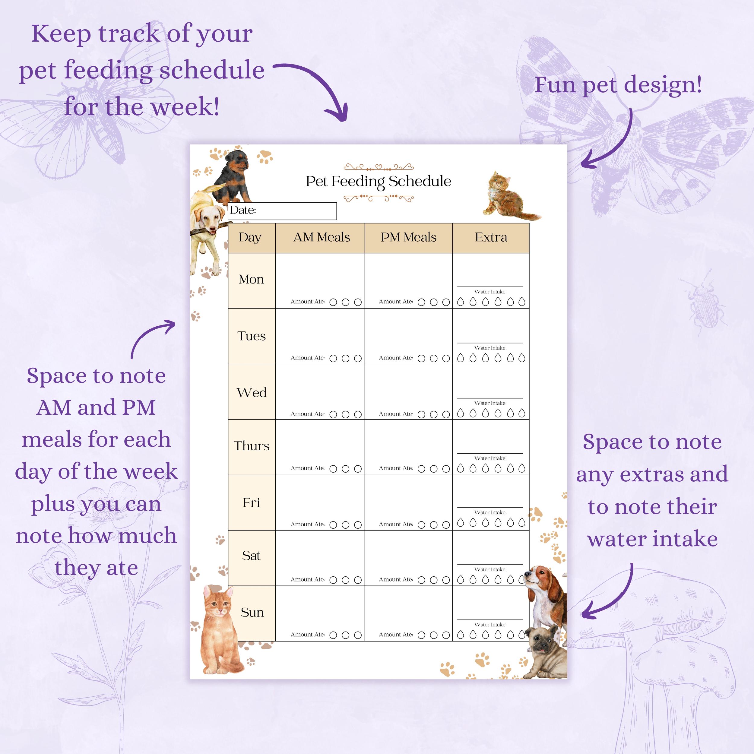 Pet Feeding Schedule Printable PDF | Weekly Pet Feeding Log | Puppy ...