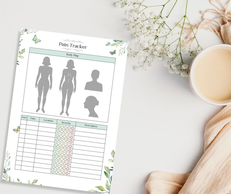 Pain Tracker With Body Map Printable PDF | Pain Diary | Symptom Journal ...