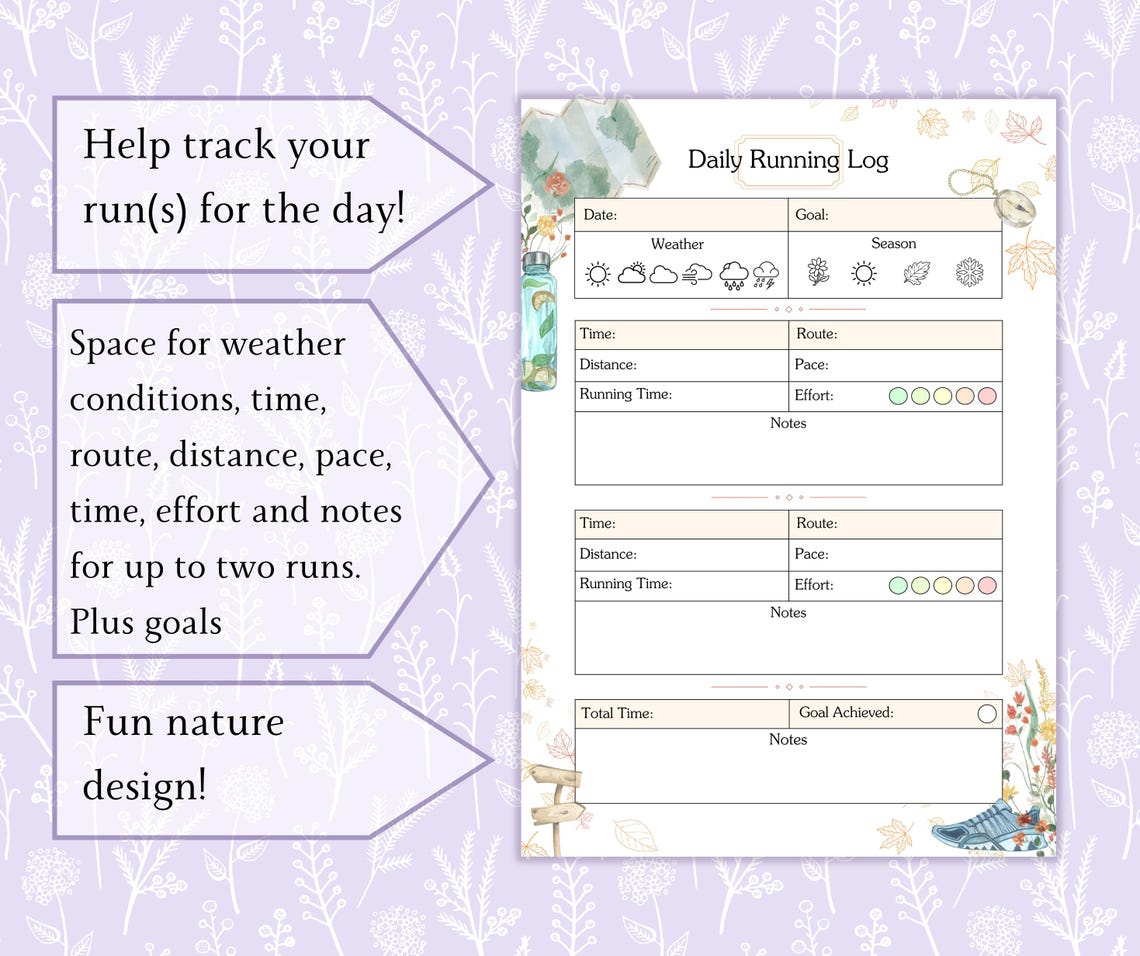 Daily Running Log Printable PDF | Running Chart | Running Log Book ...
