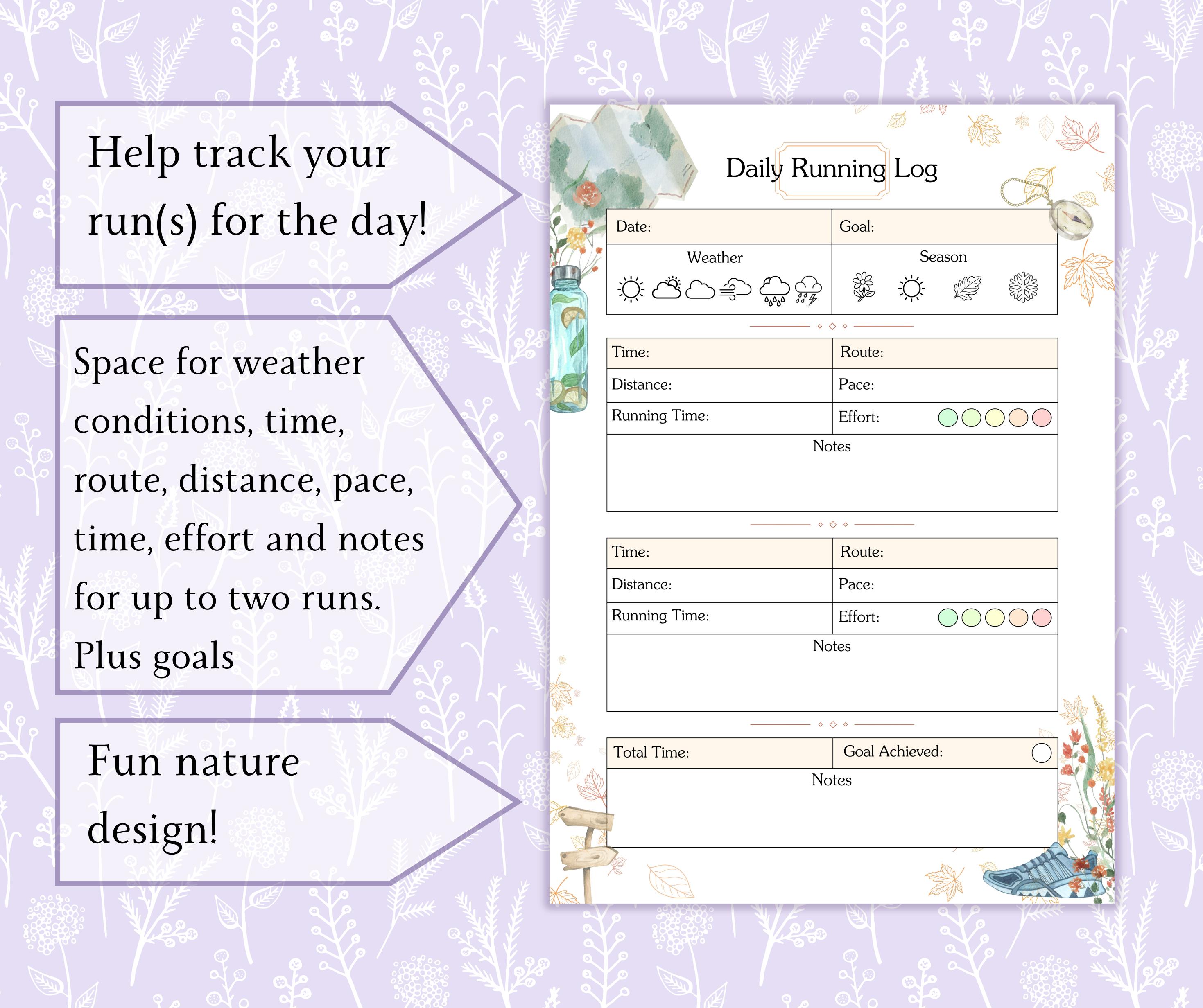 Daily Running Log Printable PDF | Running Chart | Running Log Book ...