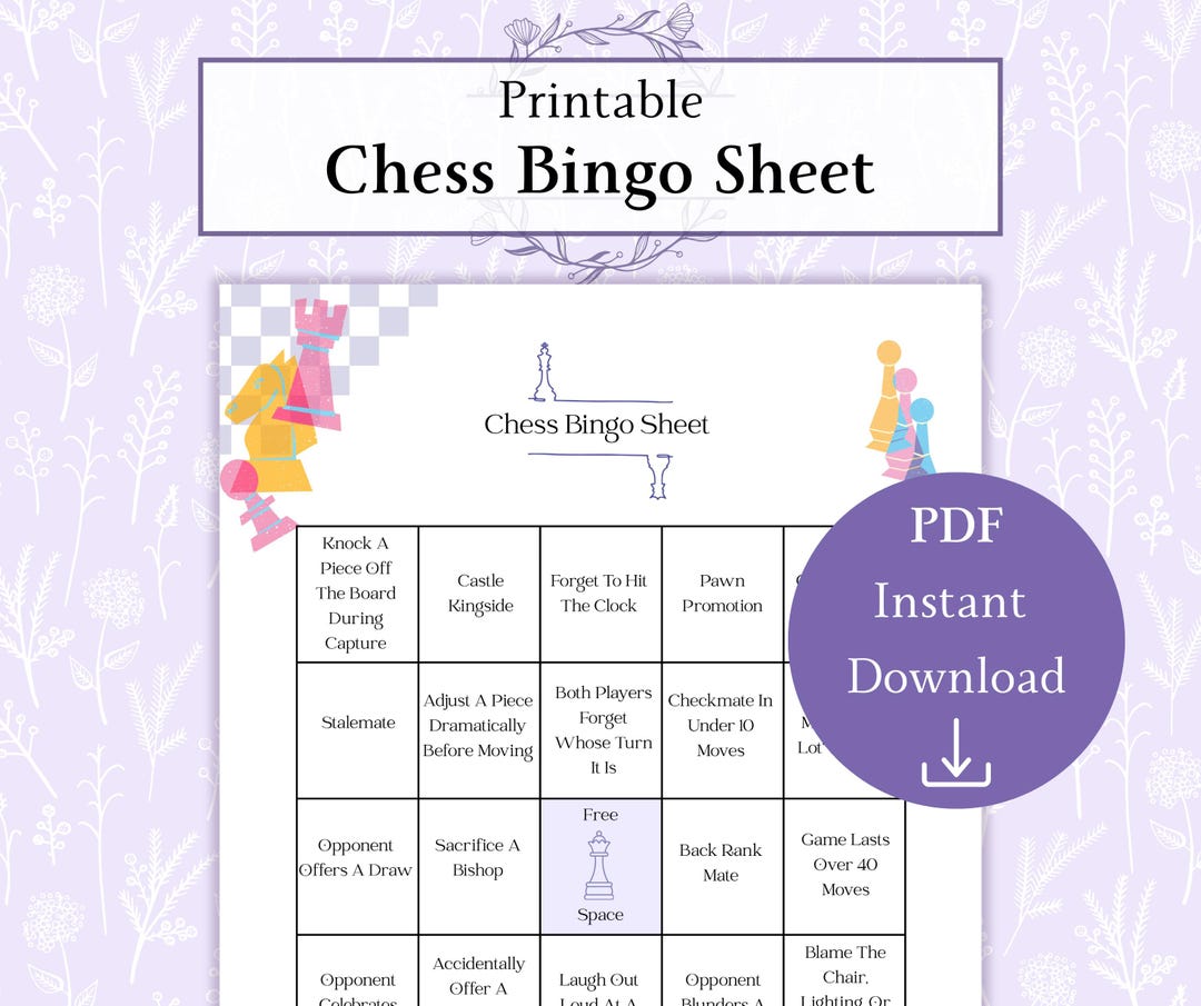 Chess Bingo Sheet Printable PDF, Chess Club Game, Chess Club Activity ...