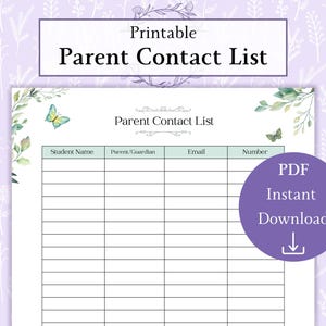 Parent Contact List Printable PDF | Parent Contact Log | Teacher ...