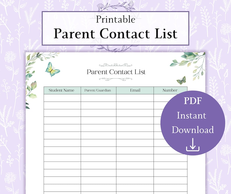 Parent Contact List Printable PDF | Parent Contact Log | Teacher ...
