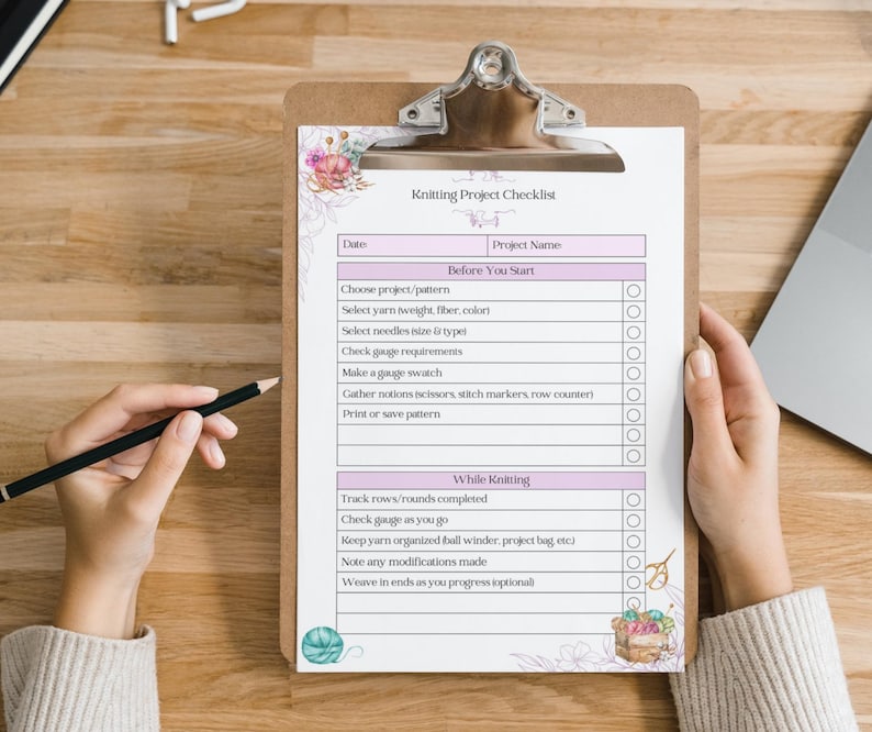 Knitting Project Checklist Printable PDF, Knitting Planner, Knitting ...