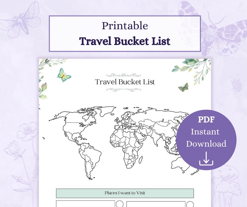 Travel Bucket List Printable PDF | World Map Checklist | Travel ...