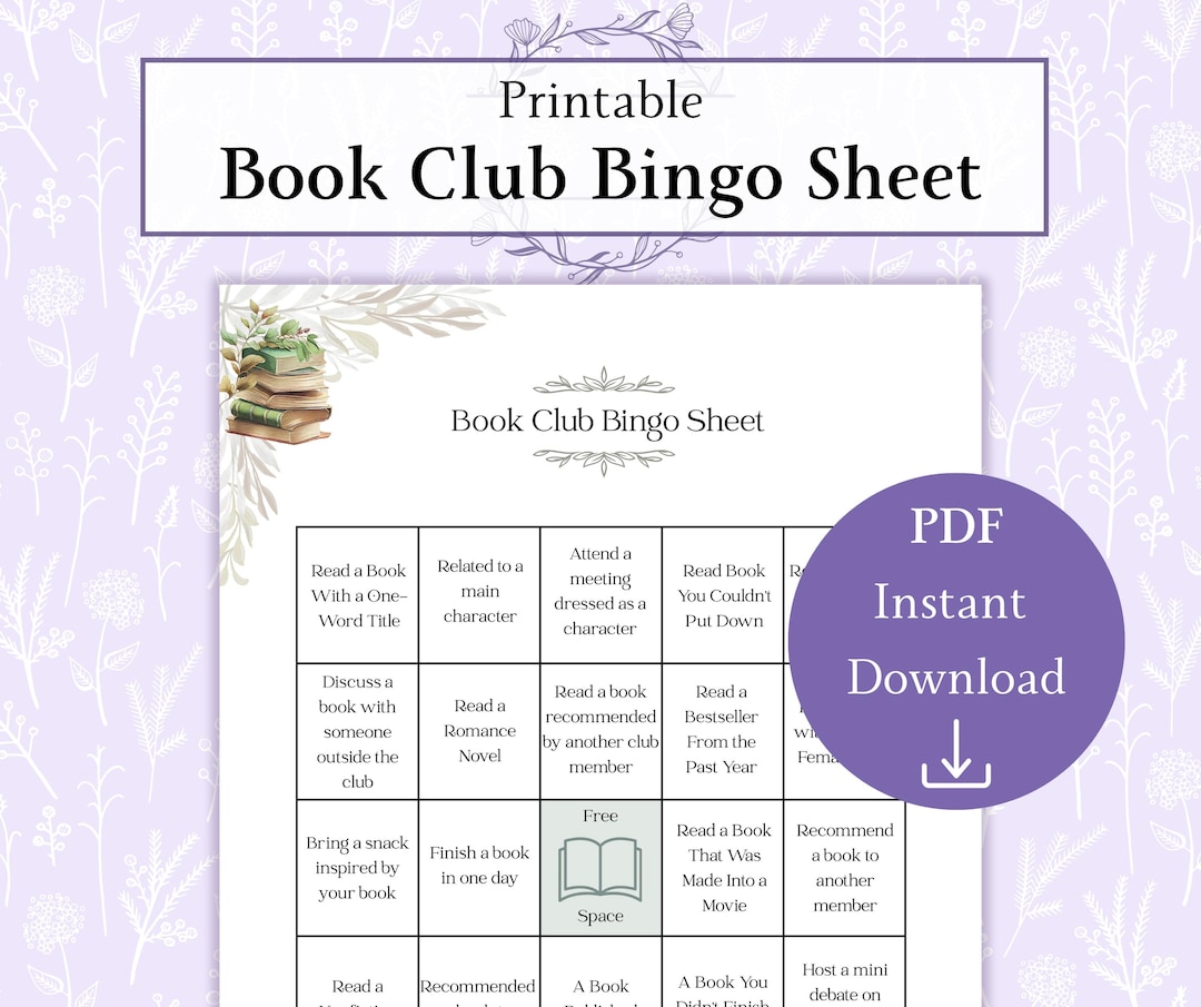 Book Club Bingo Sheet Printable PDF, Printable Book Game, Reading ...