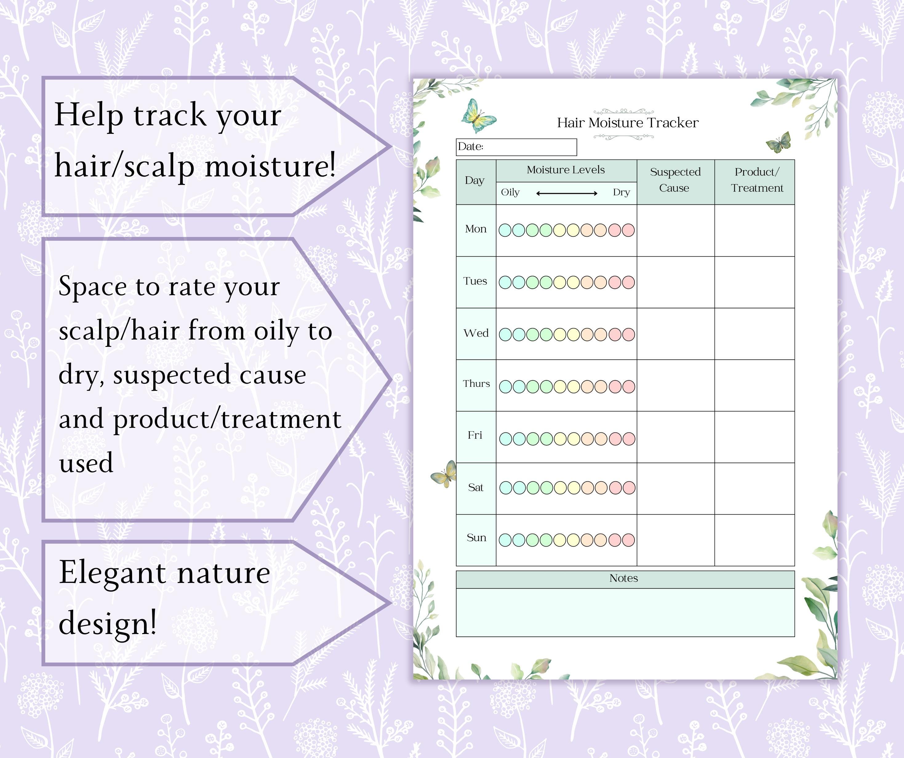 Hair Moisture Tracker Printable PDF | Oil Balance Log | Dry Scalp ...