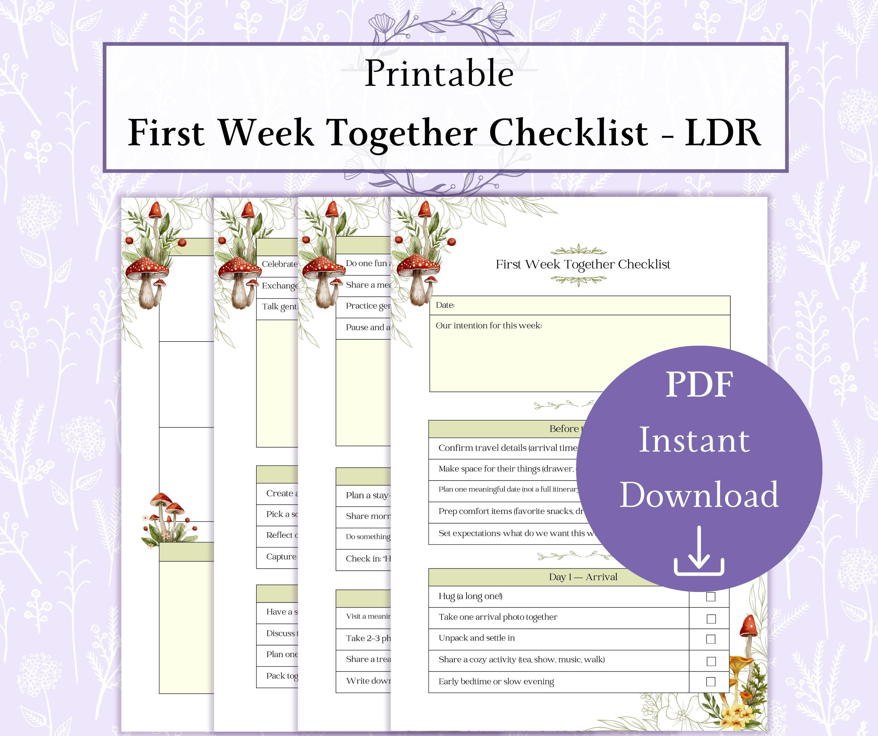 First Week Together Checklist Printable PDF, Long Distance Relationship ...