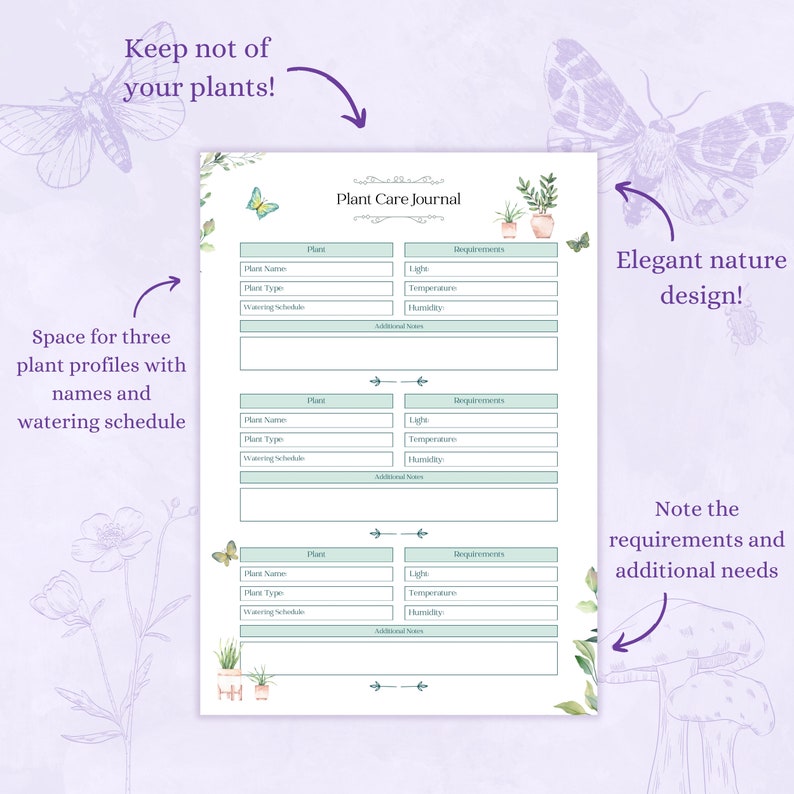 Plant Care Journal Printable PDF | House Plant Care Instructions | Pot ...
