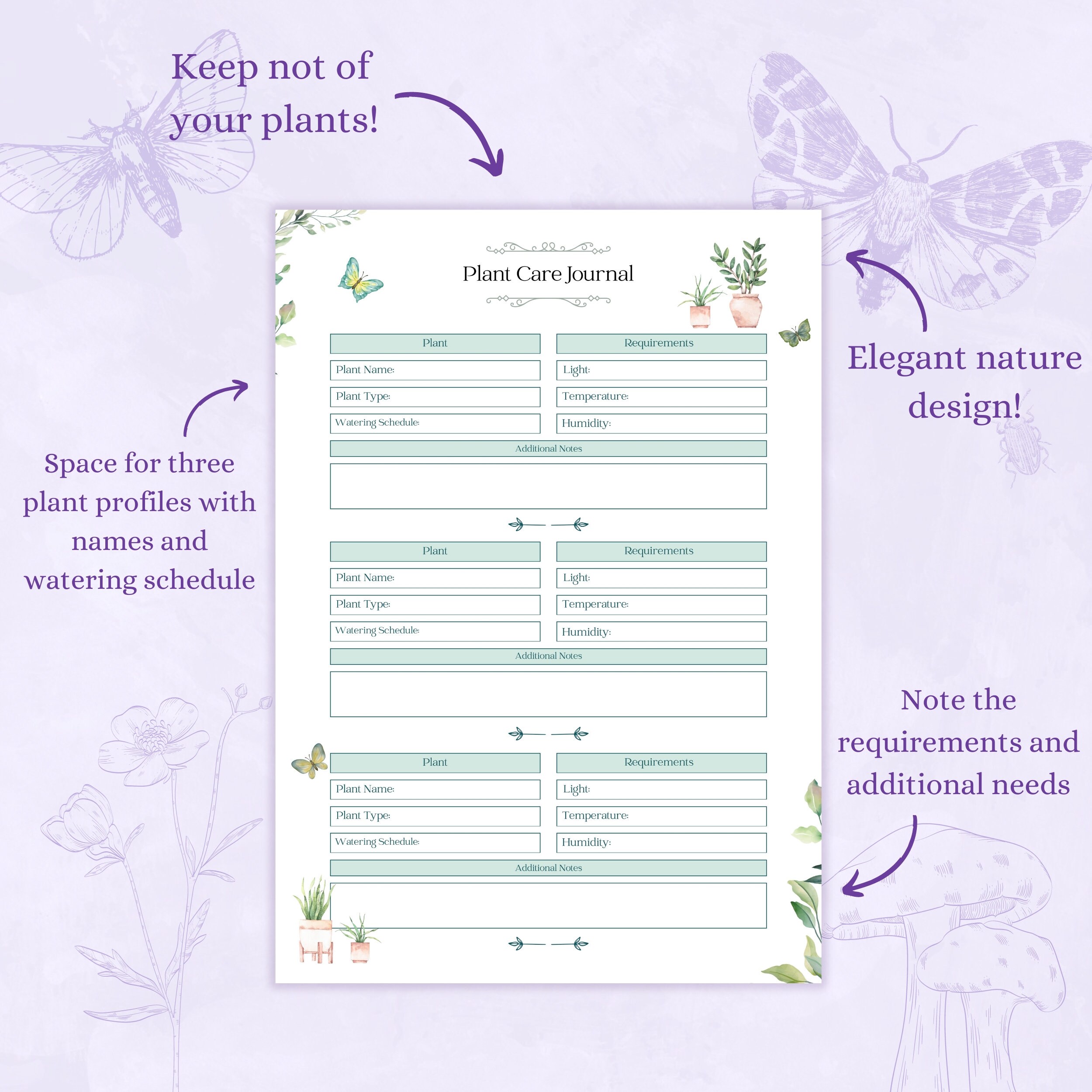 Plant Care Journal Printable PDF | House Plant Care Instructions | Pot ...