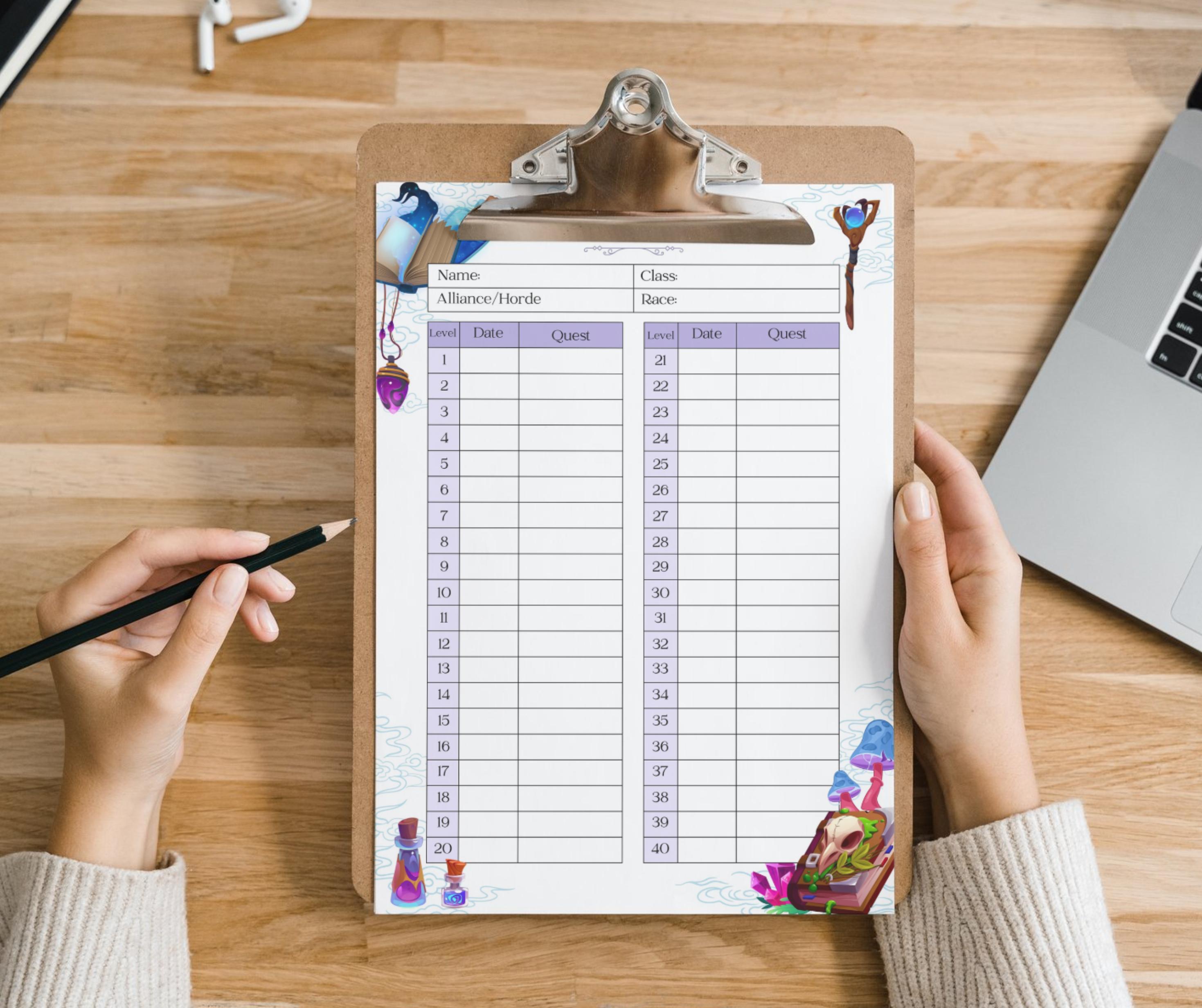 Wow Levelling Tracker Printable PDF | Classic Wow Video Game Level ...