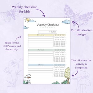 Weekly Checklist for Kids Printable PDF | Chore Chart for Kids | Weekly ...
