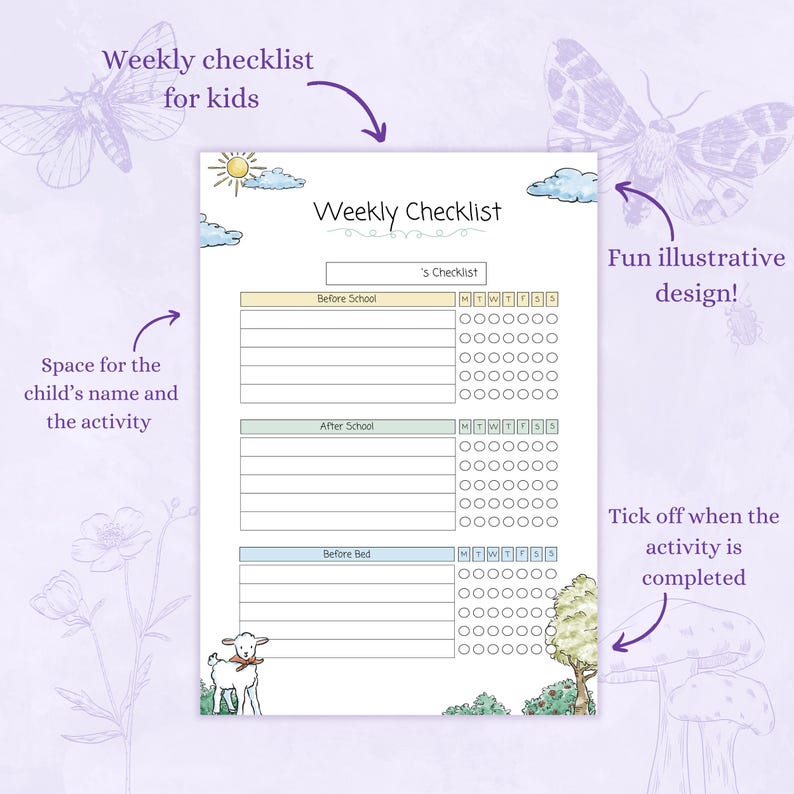 Weekly Checklist for Kids Printable PDF | Chore Chart for Kids | Weekly ...