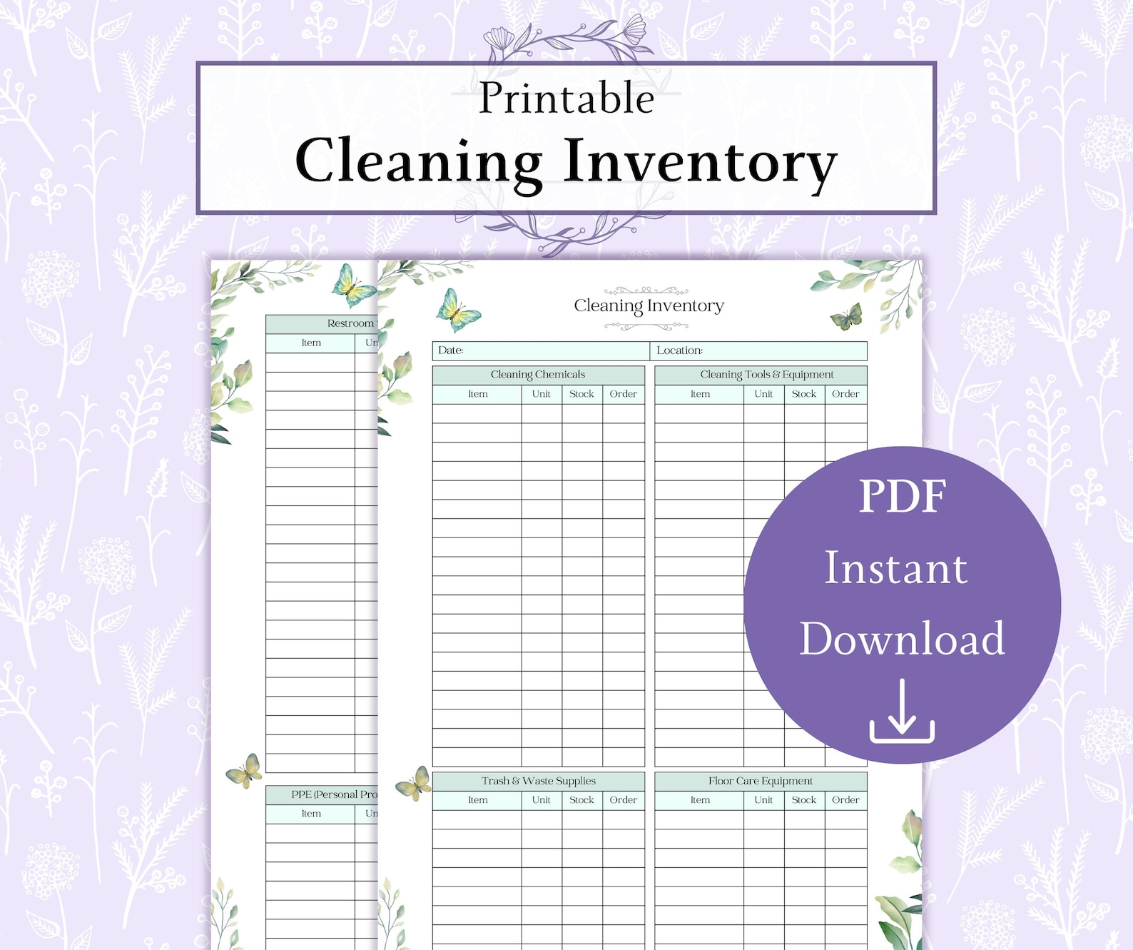 Cleaning Inventory Tracker Printable PDF | Cleaning Supply List ...