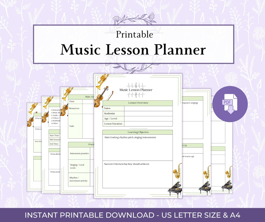 Music Lesson Planner Printable PDF, Homeschool Music Lesson Plan ...