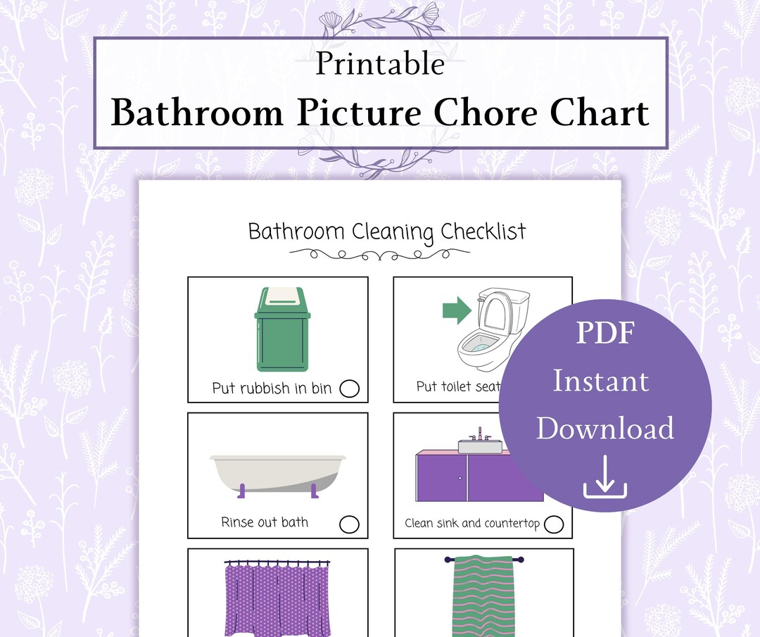 Bathroom Picture Chore Chart for Kids Printable PDF | Bathroom Cleaning ...