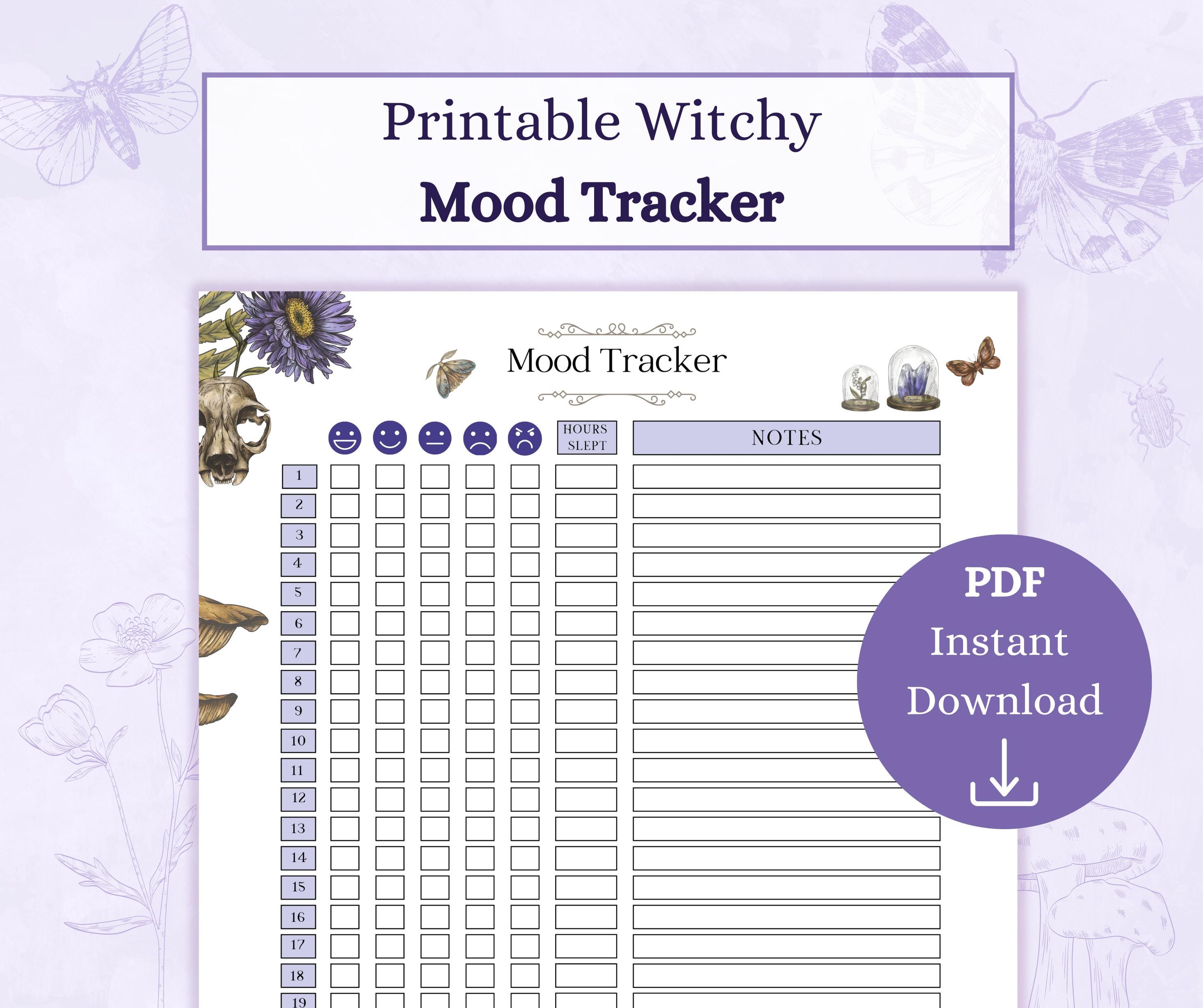 Monthly Mood Tracker | Witchy Printable PDF | Happiness Tracker ...