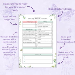 First Day of Work Checklist Printable PDF | New Job Checklist | Career ...