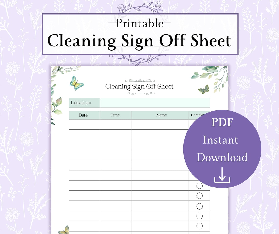 Cleaning Sign off Sheet Printable PDF | Cleaning Schedule | Cleaning ...