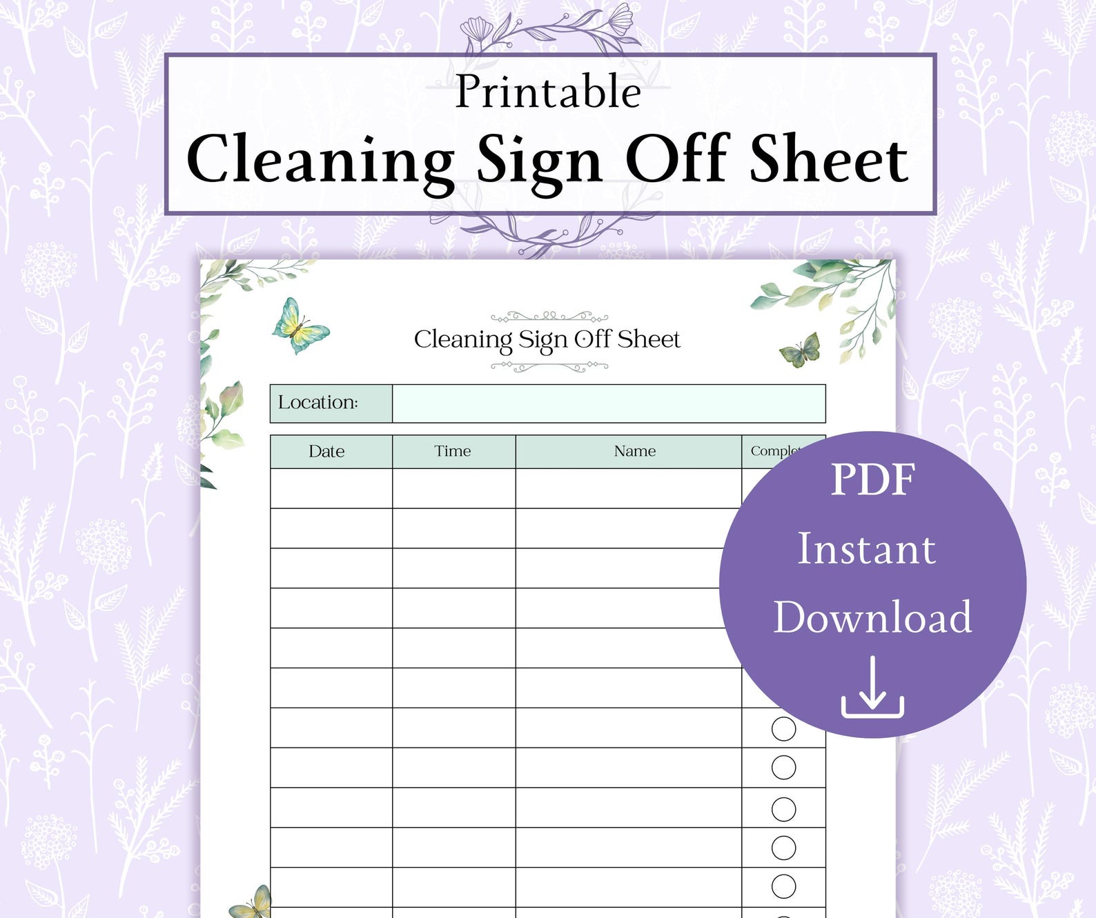 Cleaning Sign off Sheet Printable PDF | Cleaning Schedule | Cleaning ...